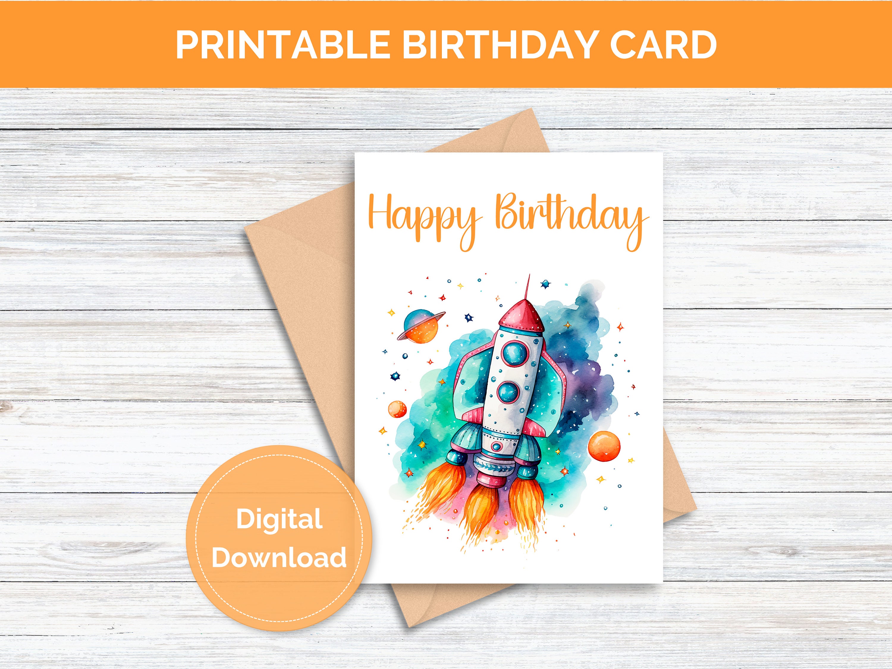 Printable Birthday Card for Kid Space Ship Birthday Card for Boy ...