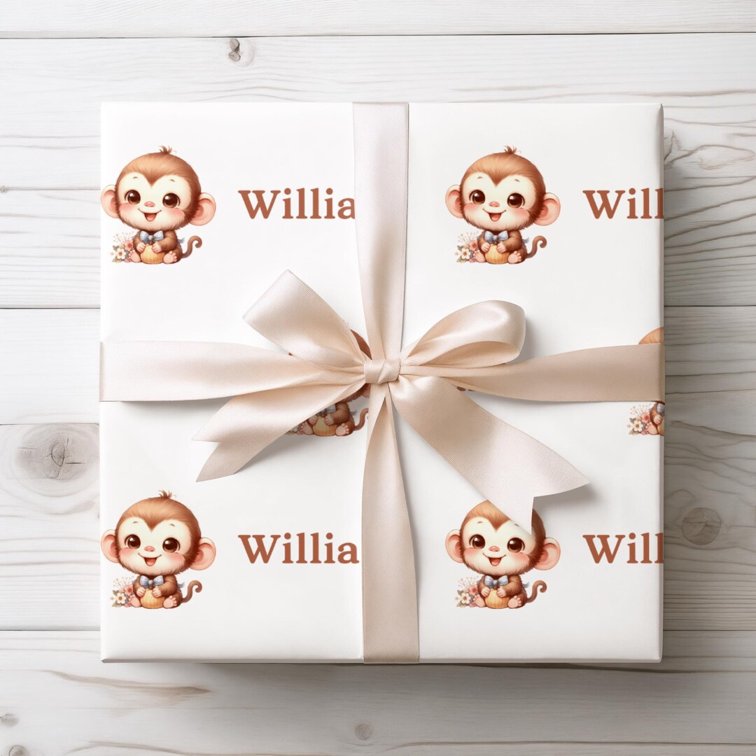 Personalized Monkey Wrapping Paper Custom Monkey Gift Wrap for Boy ...