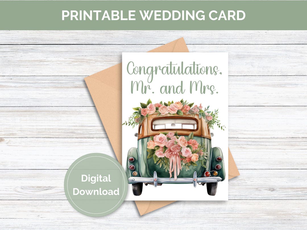 Printable Wedding Congratulations Card Printable Wedding Day Card ...