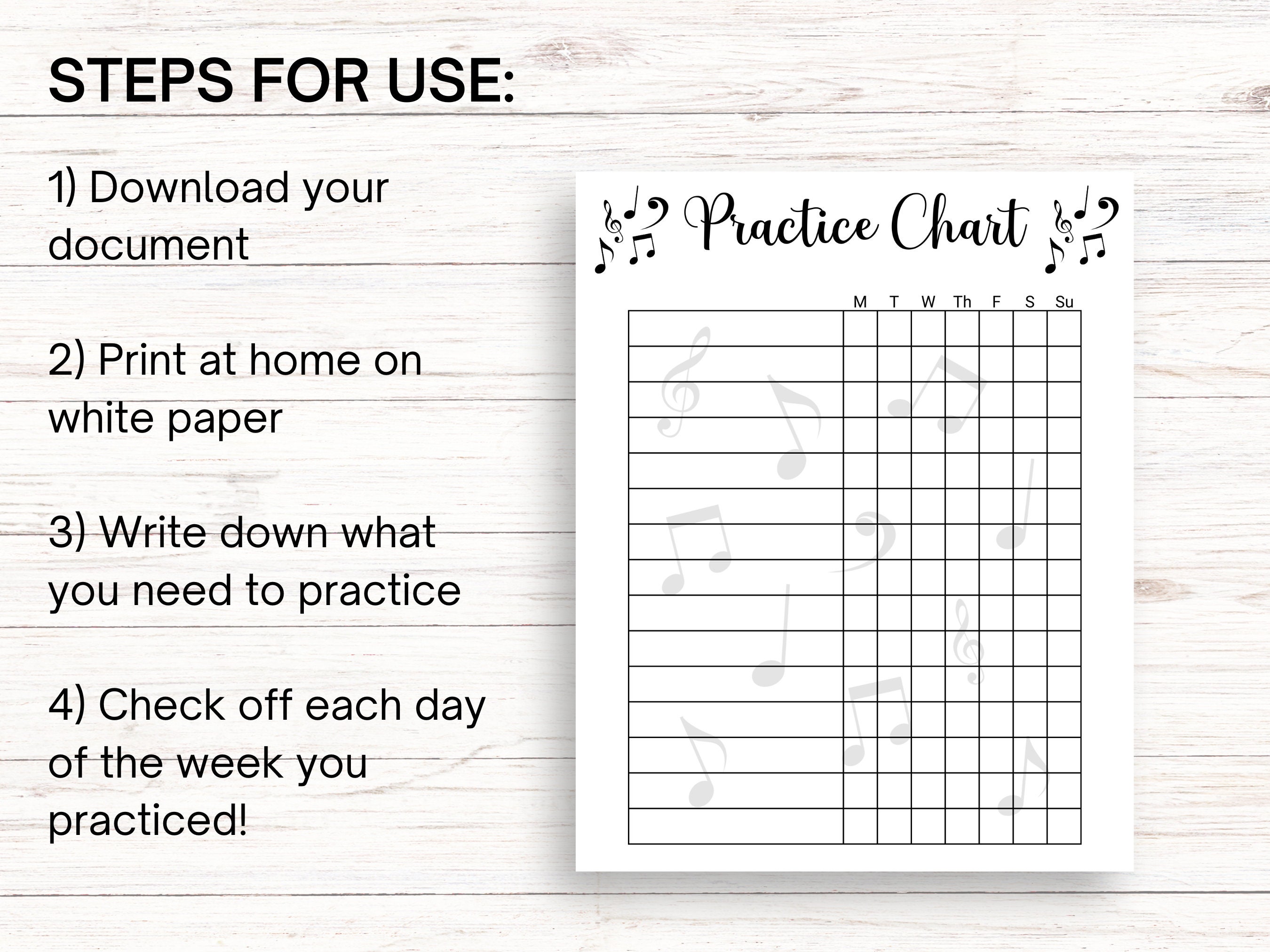 Printable Music Practice Chart Practice Tracker for Music Student Music ...