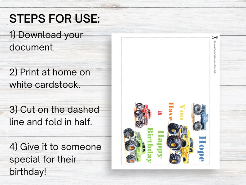 Printable Monster Truck Birthday Card for Kid Birthday Card Printable ...