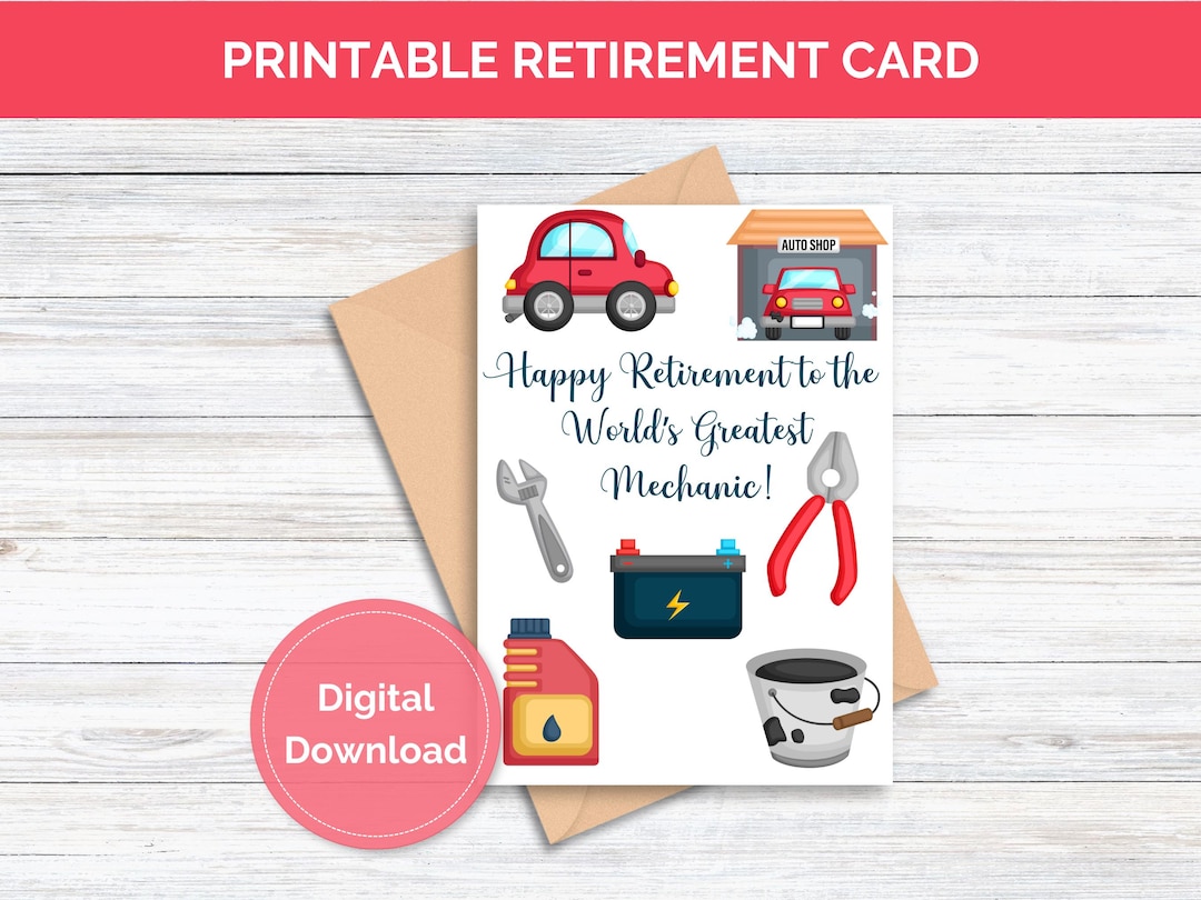 Printable Mechanic Retirement Card Printable Card for Mechanic ...
