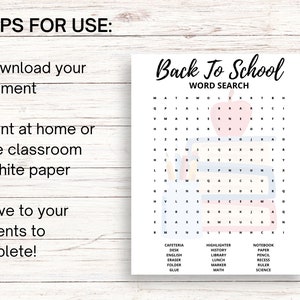 Printable Back to School Word Search Printable Classroom Activity for ...