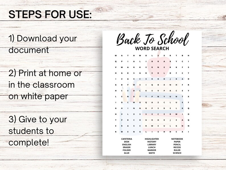 Printable Back to School Word Search Printable Classroom Activity for ...