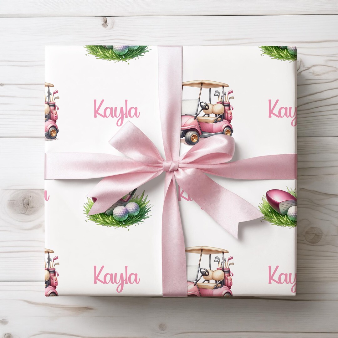 Personalized Pink Golf Wrapping Paper Custom Pink Golf Gift Wrap Custom ...