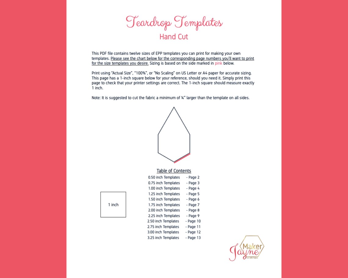 12 Sizes Printable EPP Templates PDF Instant Download Teardrop | Etsy