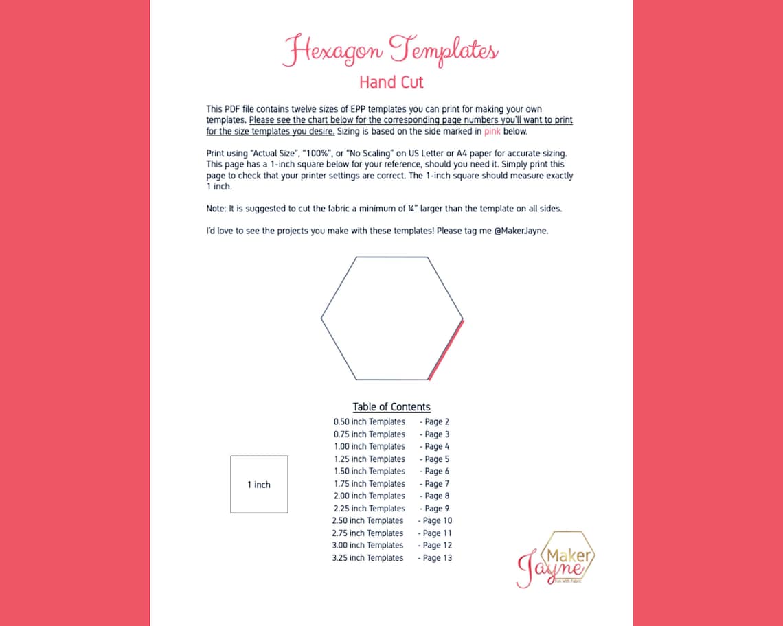 Printable EPP Templates PDF Instant Download Hexagon, 12 Sizes, DIY ...