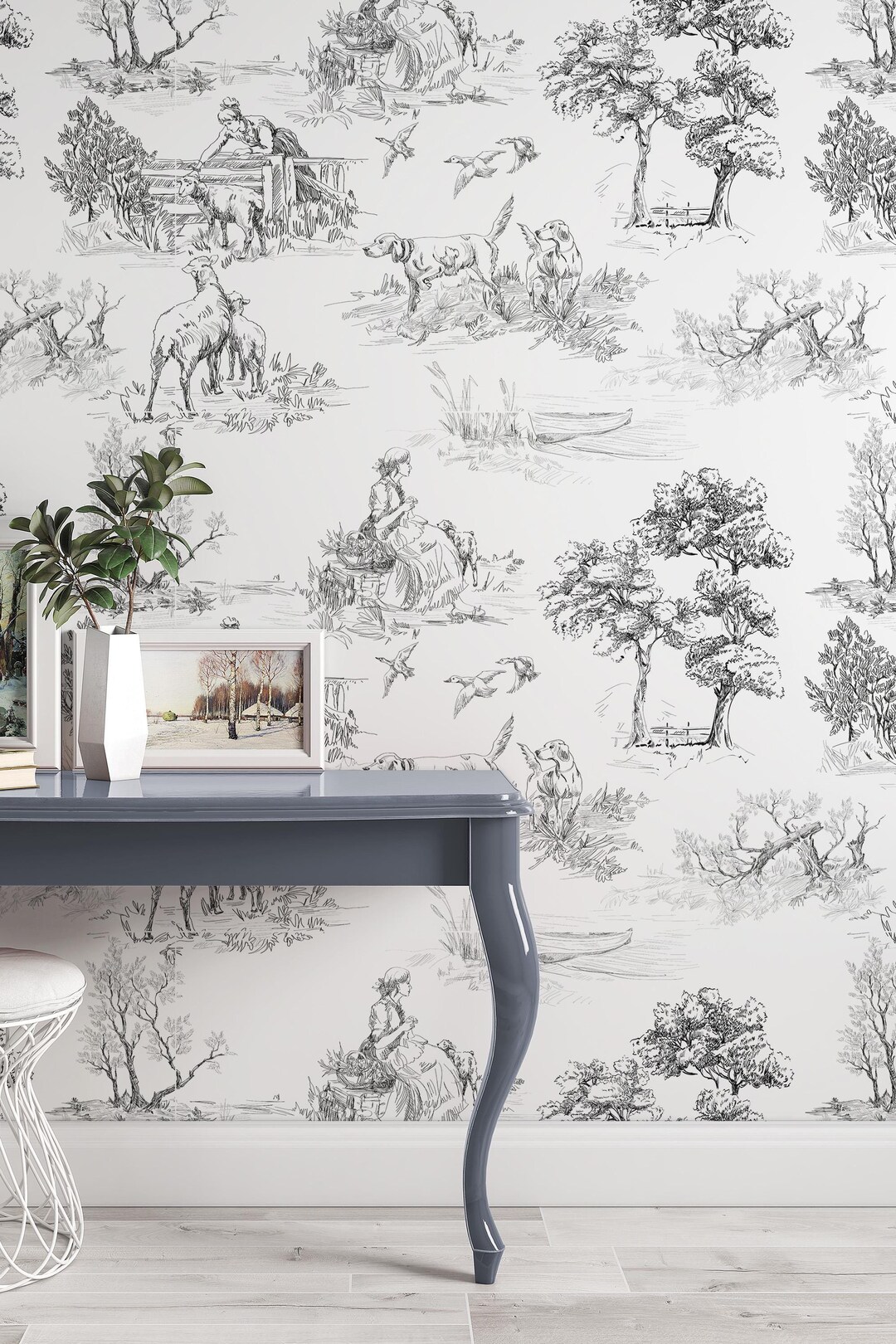 Rustic Motifs Wallpaper, Toile Design- Peel and Stick Wallpaper ...