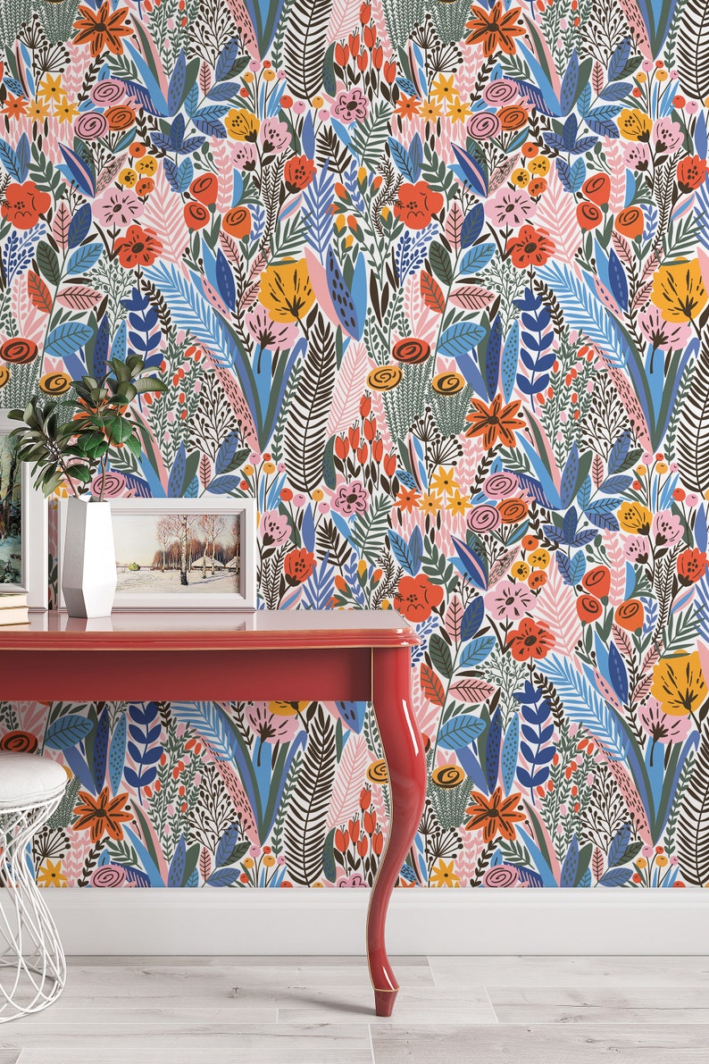 Scandinavian Floral Wallpaper - Removable Peel and Stick - Etsy