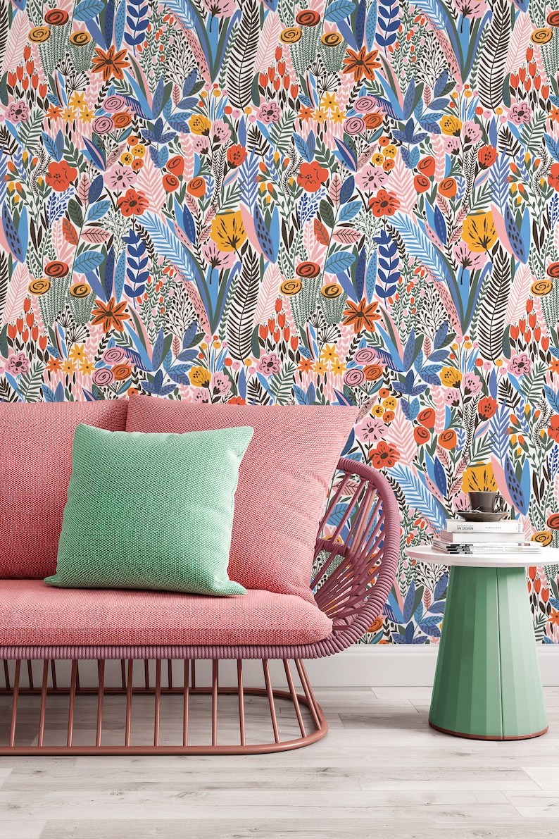 Scandinavian Floral Wallpaper - Removable Peel and Stick - Etsy