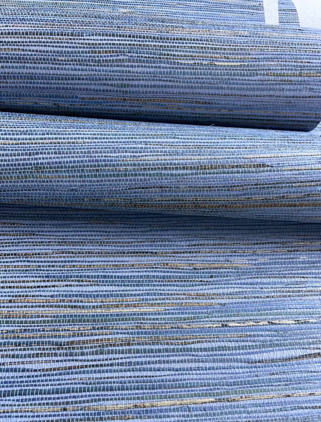 Natural Grasscloth Hemp Wallpaper Painted in Matte Blue Purple Beige ...