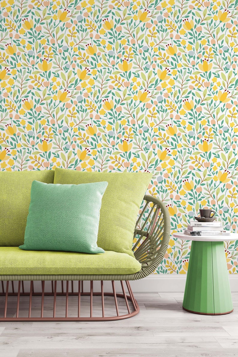 Spring Floral Peel and Stick Wallpaper, Removable Accent Wall - Etsy