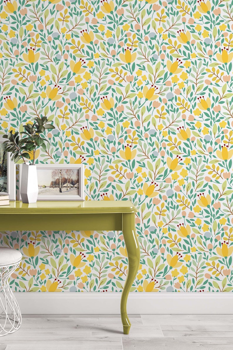 Spring Floral Peel and Stick Wallpaper, Removable Accent Wall - Etsy