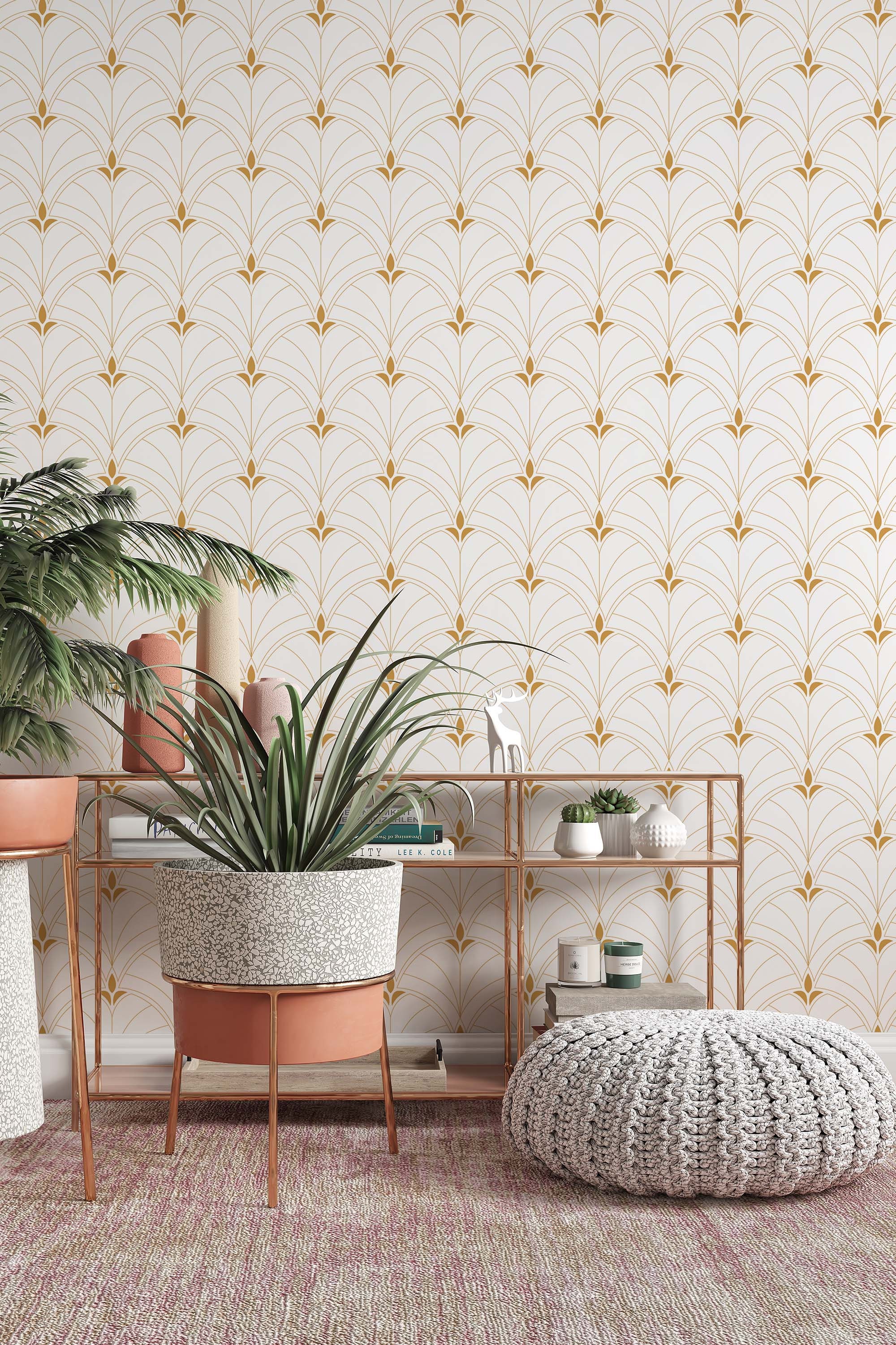 Art Deco Tulip Wallpaper, Gold Floral Peel and Stick or Paste - Etsy