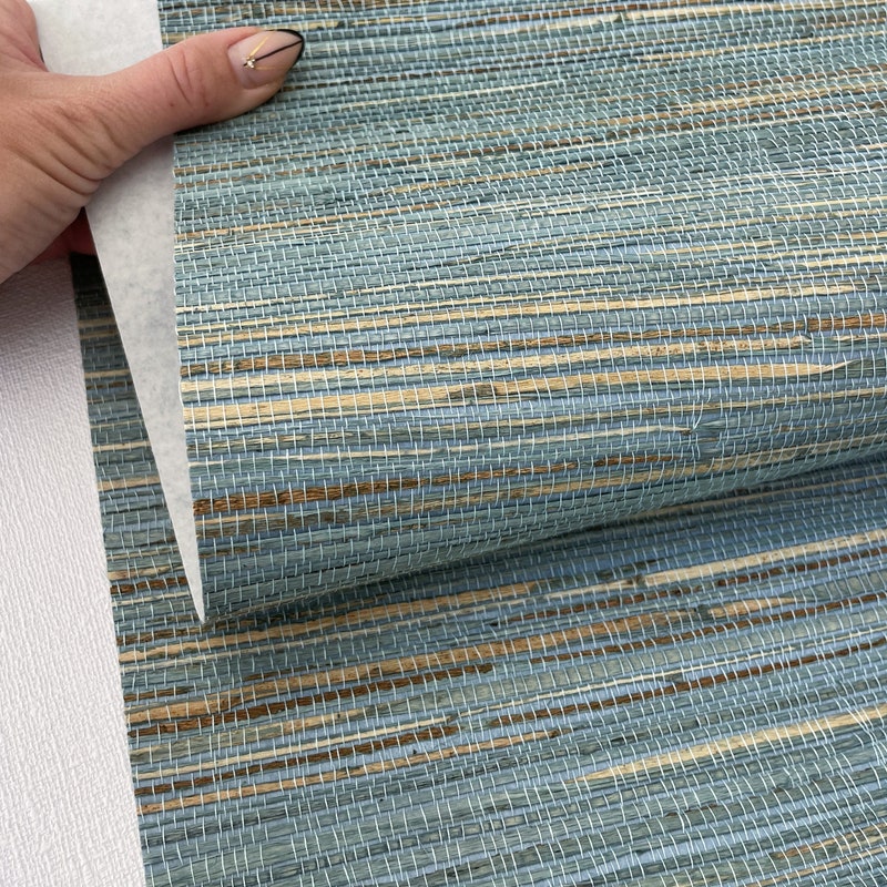 Blue Grasscloth Wallpaper - Etsy