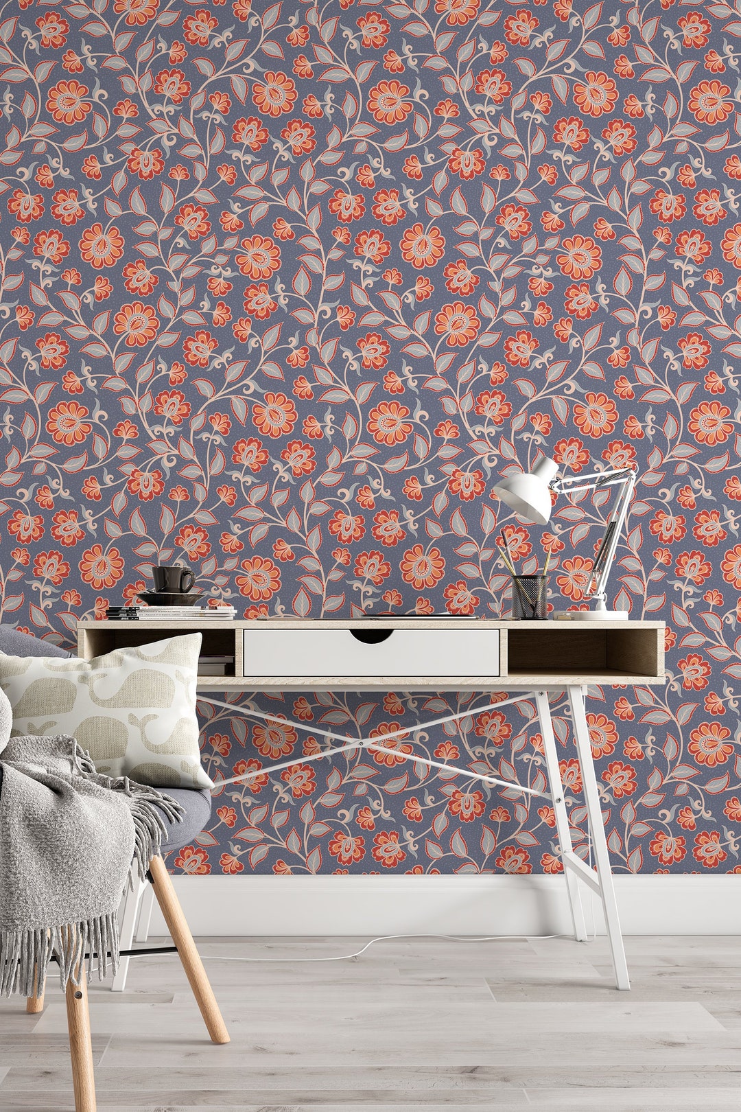 Floral Ornament, Traditional Wallpaper and Peel and Stick Wallpaper ...