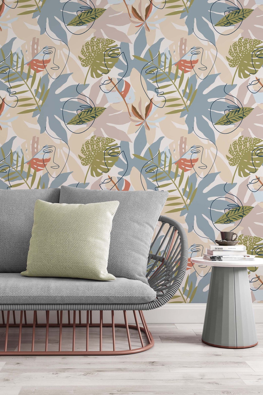 Abstract Faces and Leaves Wallpaper, Peel & Stick or Traditional (#3280 ...