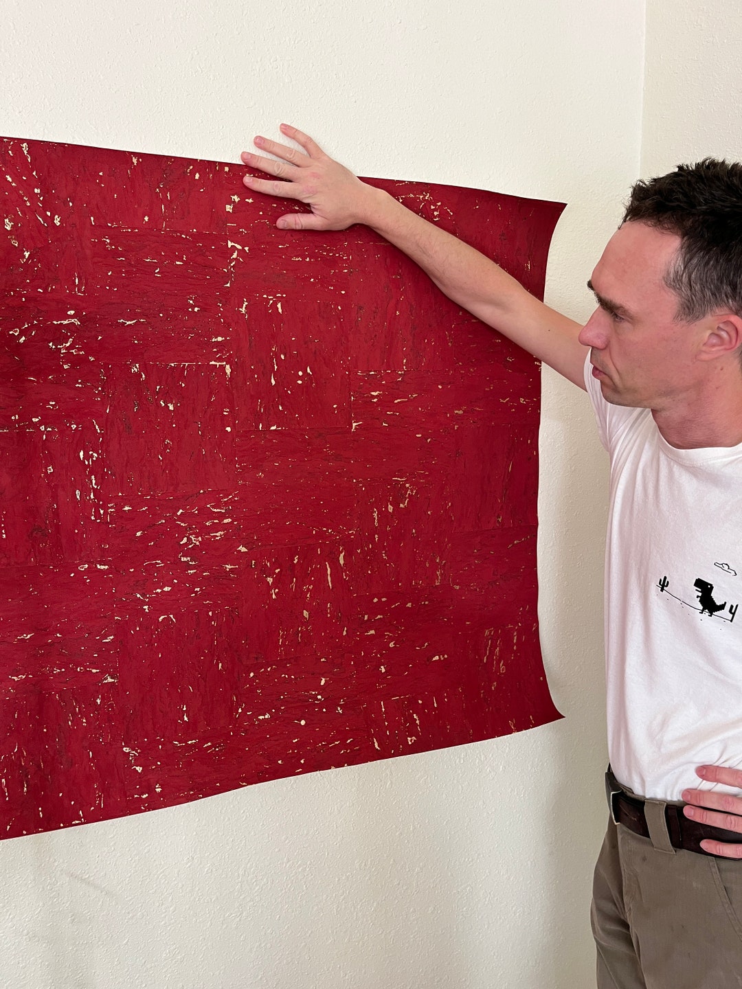 Natural Cork Wallpaper Red Color With Gold Streaks Grasscloth - Etsy