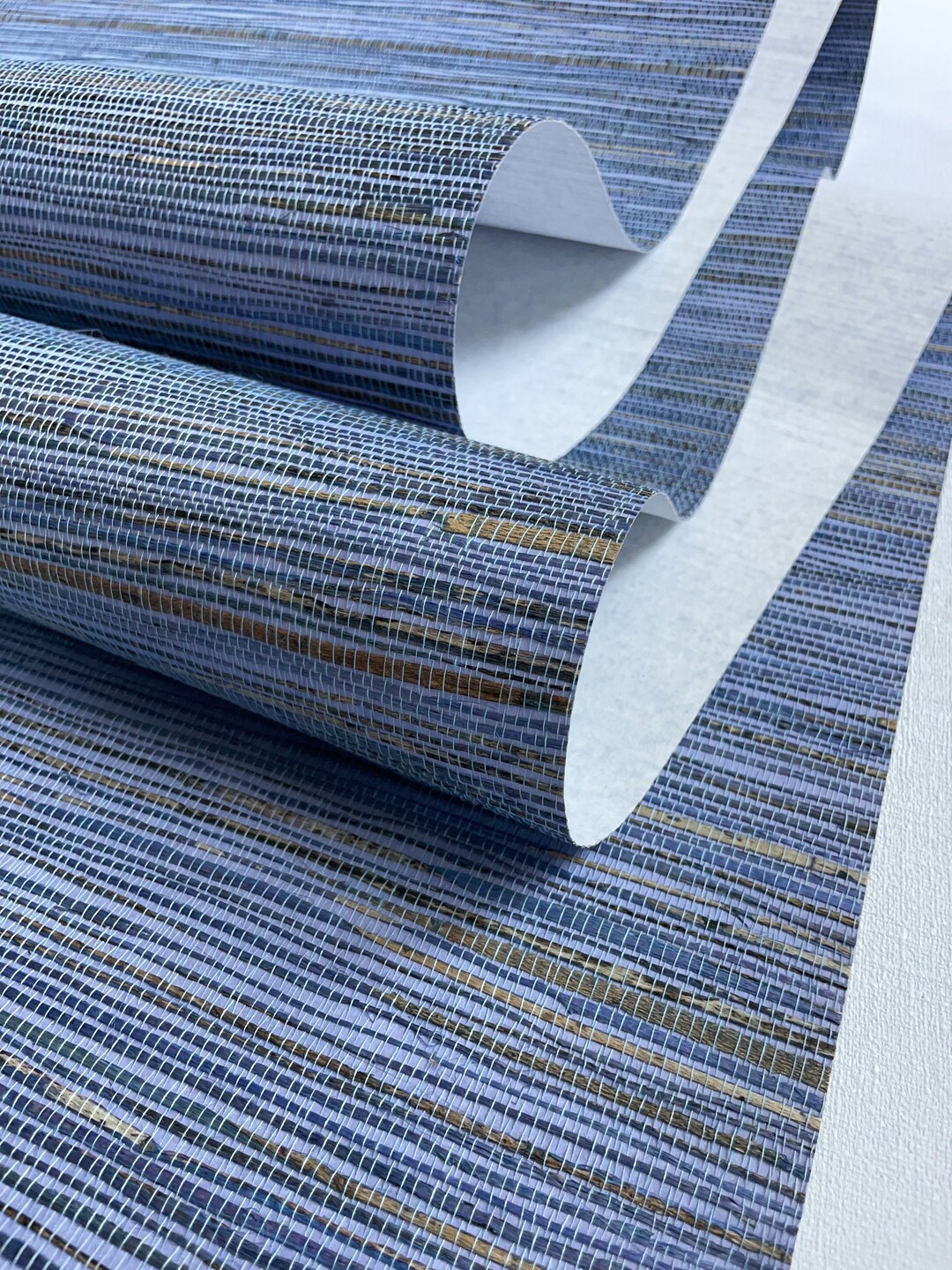 Natural Grasscloth Hemp Wallpaper Painted in Matte Blue Purple Beige ...