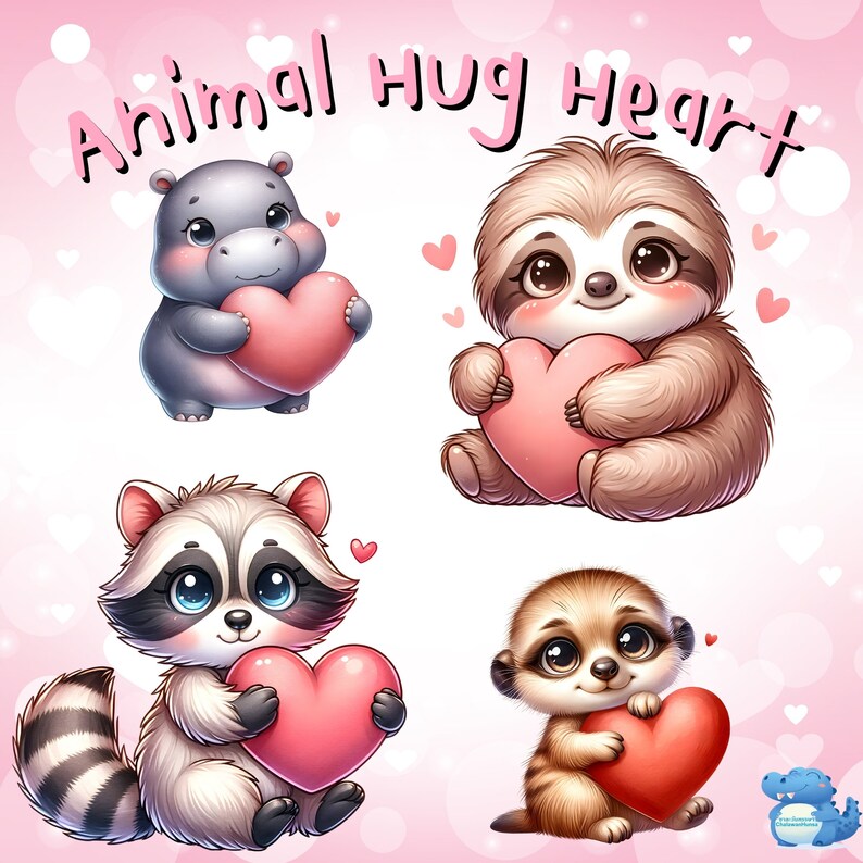Cute Animal Hugging Heart Valentine Clipart, 41 High-quality Images ...