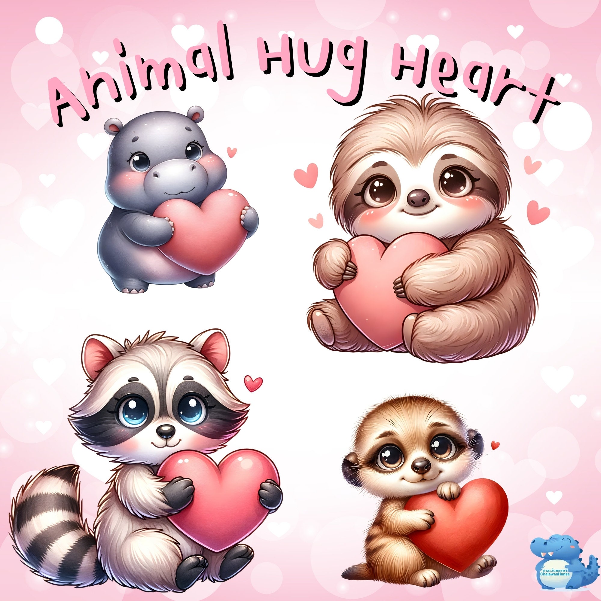 Cute Animal Hugging Heart Valentine Clipart, 41 High-quality Images ...
