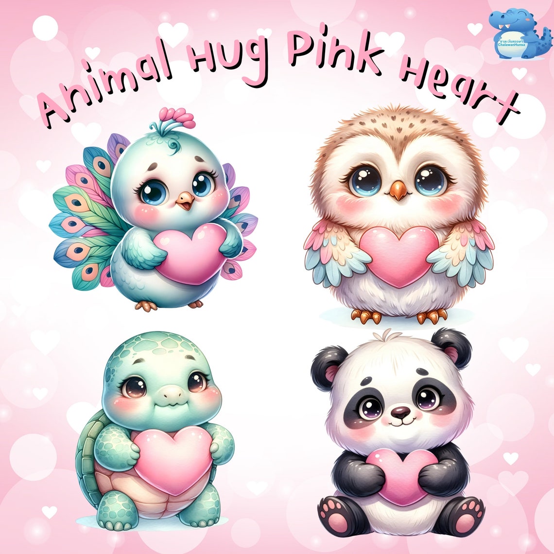 Cute Animal Hugging Pink Heart Valentine Clipart, 27 High-quality ...