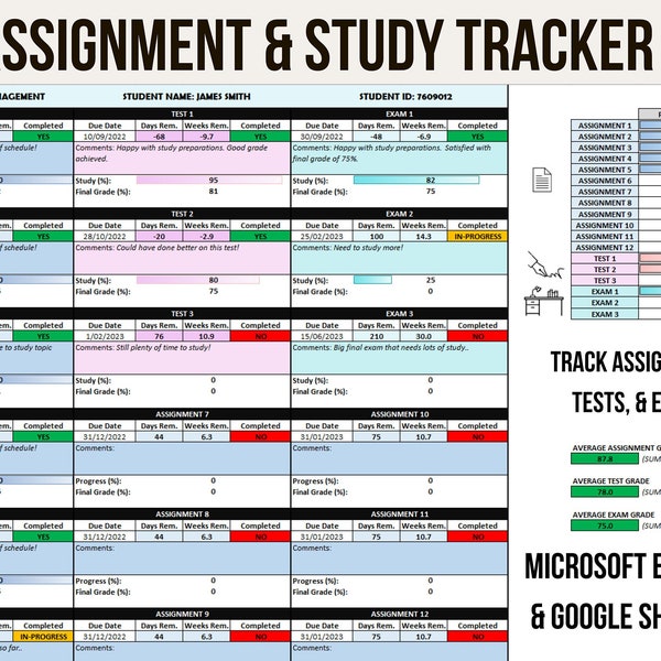 Assignment Tracker Excel - Etsy