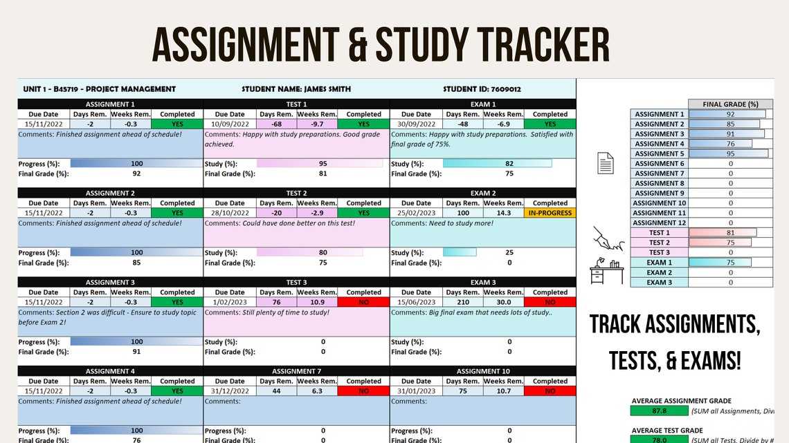 Assignment / Study Tracker - Track Progress / Grades for Assignments ...