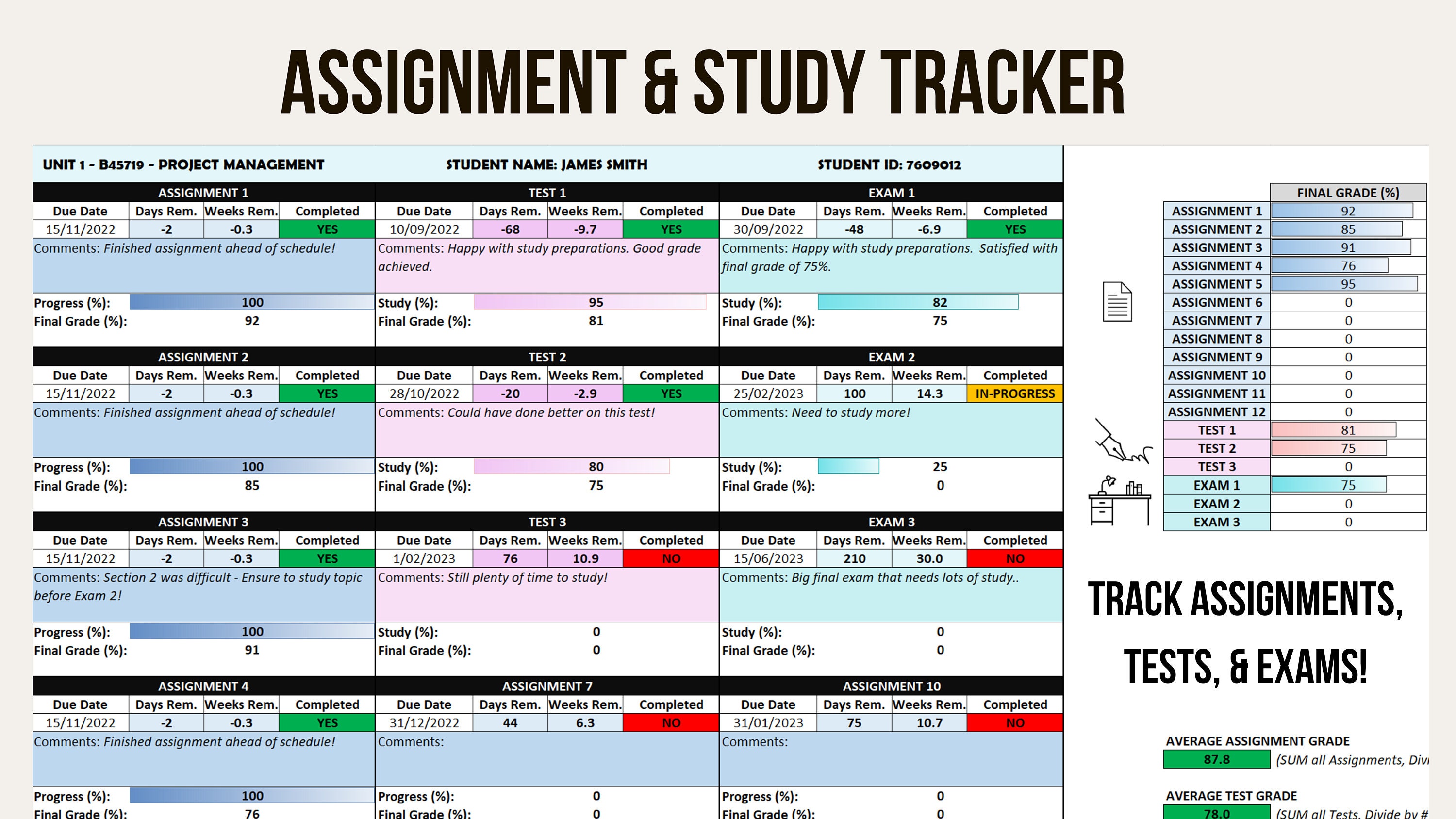 Assignment / Study Tracker - Track Progress / Grades for Assignments ...