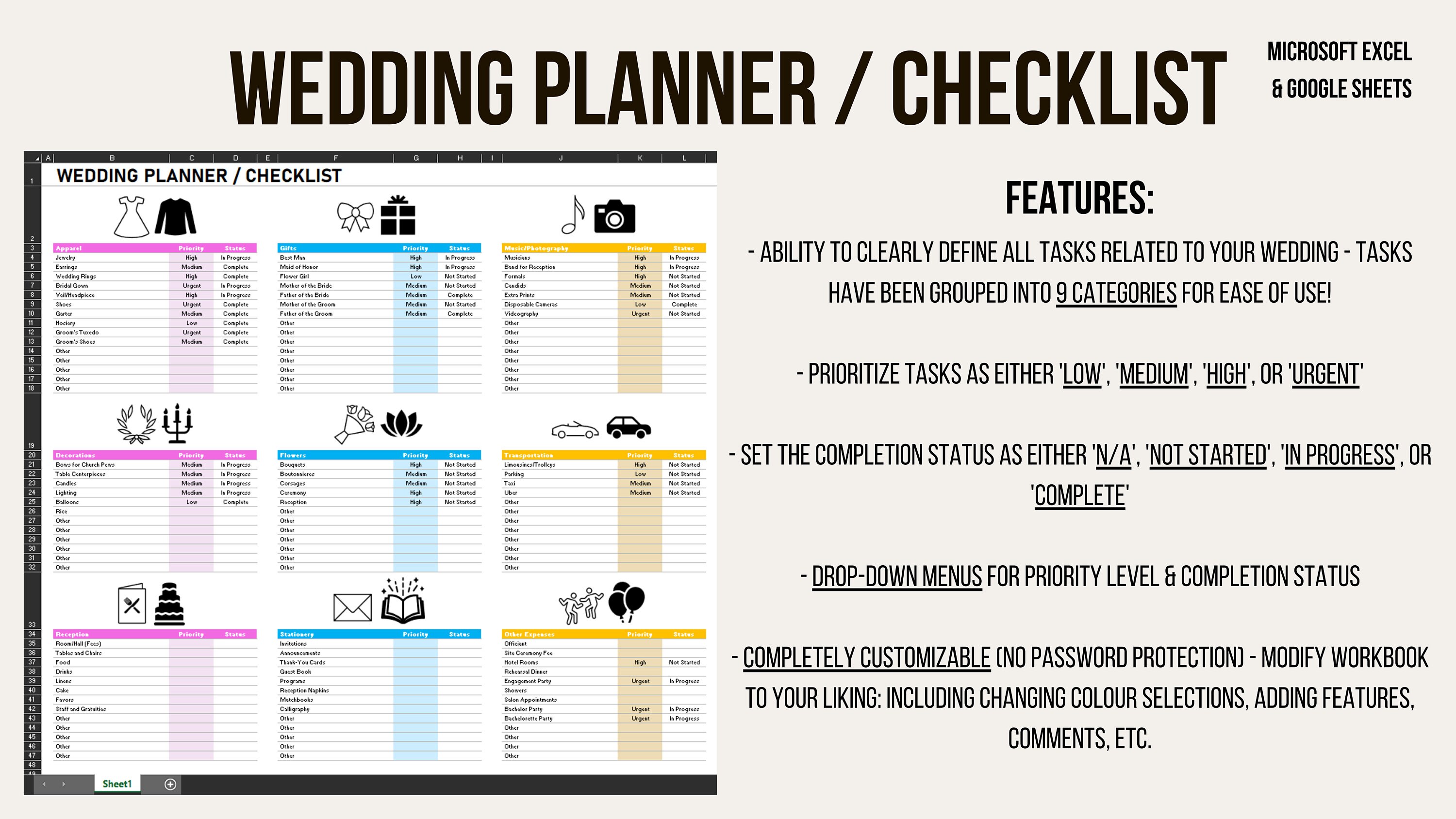 Simple Wedding Planner / Checklist - Easy to Use Wedding Preparation ...
