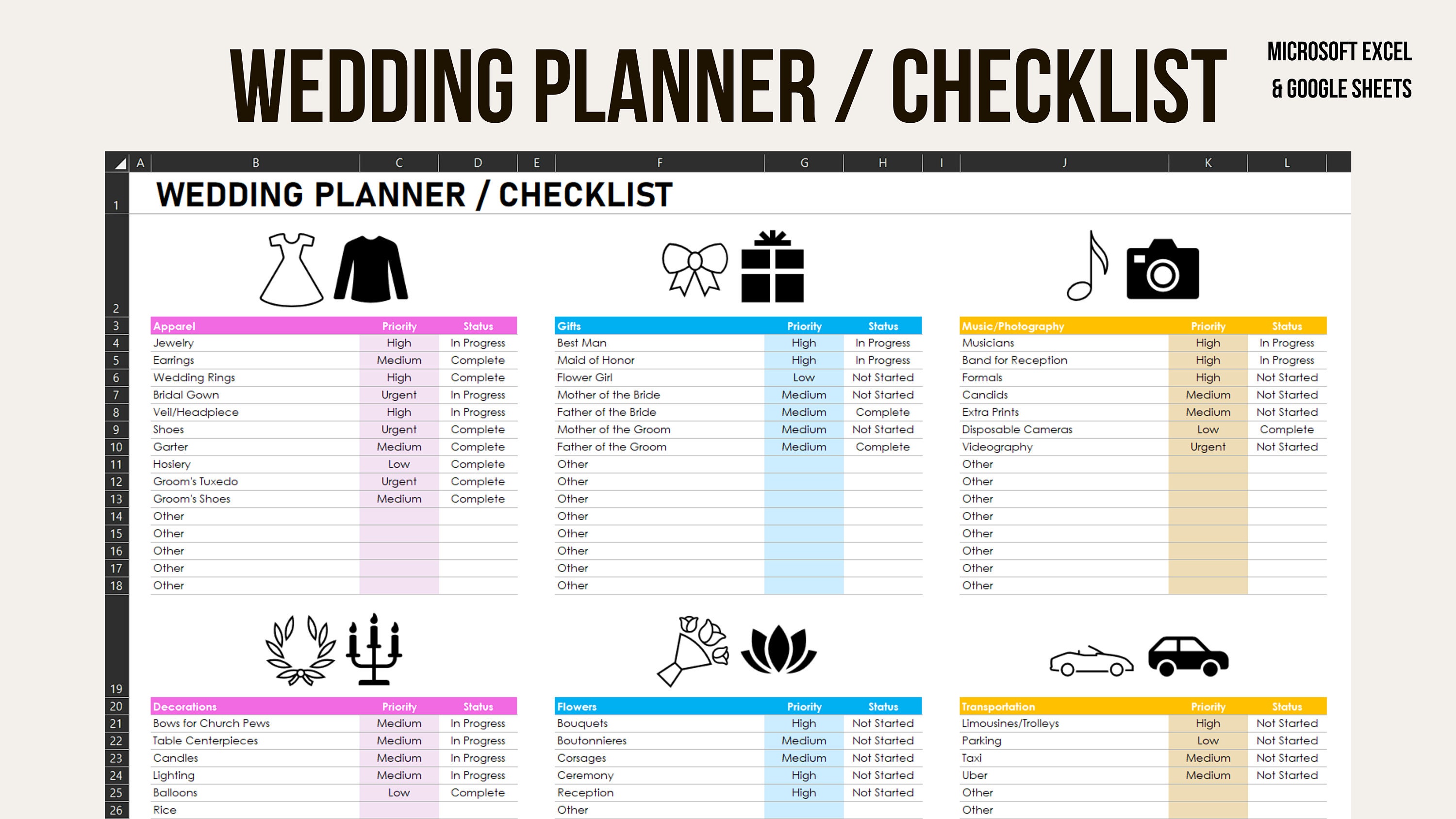 Simple Wedding Planner / Checklist - Easy to Use Wedding Preparation ...