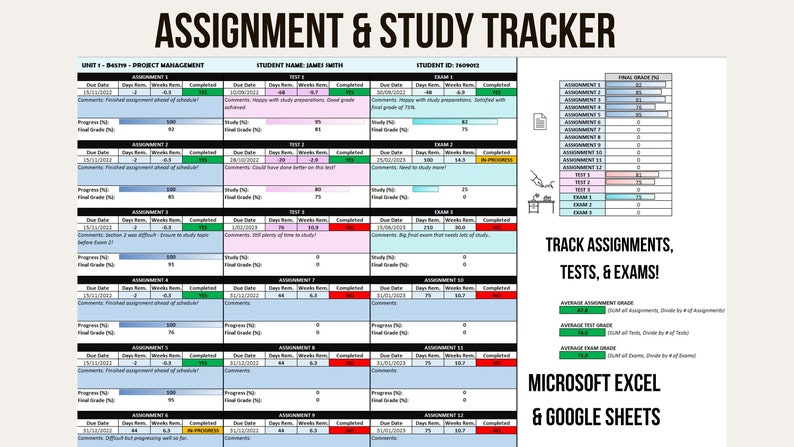 Assignment / Study Tracker - Track Progress / Grades for Assignments ...