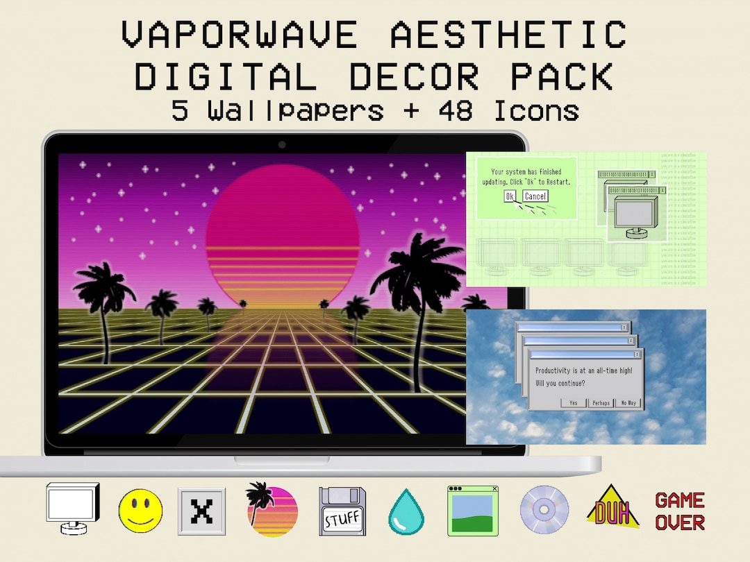Vaporwave Aesthetic Digital Décor Pack | Vaporwave Wallpaper and Icon ...