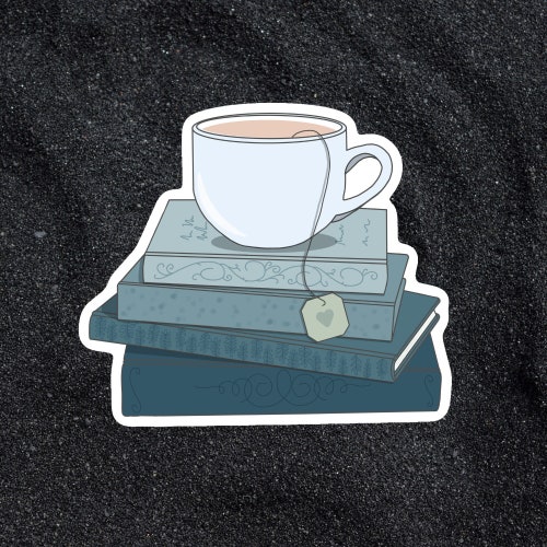 Stack of Books Stickers Book Sticker Story Book Tea Cup - Etsy