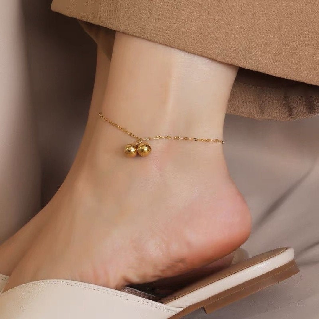 High Quality 18k Gold Color Anklet , Lucky Double Ball Anklet ,simple ...