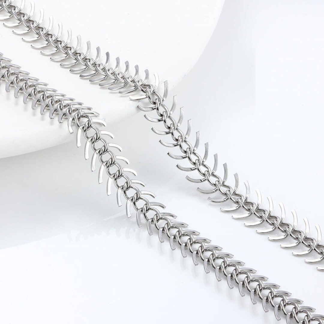 3 Feet 11.5mm Stainless Steel Fish Bone Chain, Chain by Foot, Necklace ...