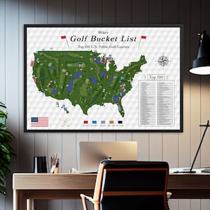 Golf Bucket List Map Print, Top 100 US Public Golf Courses List, Custom ...