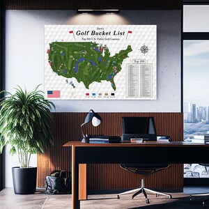 Golf Bucket List Map Print, Top 100 US Public Golf Courses List, Custom ...