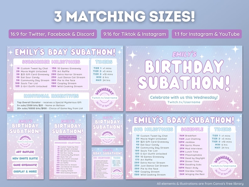 Aesthetic Purple Pastel Subathon - Twitch Subathon Social Media Package ...