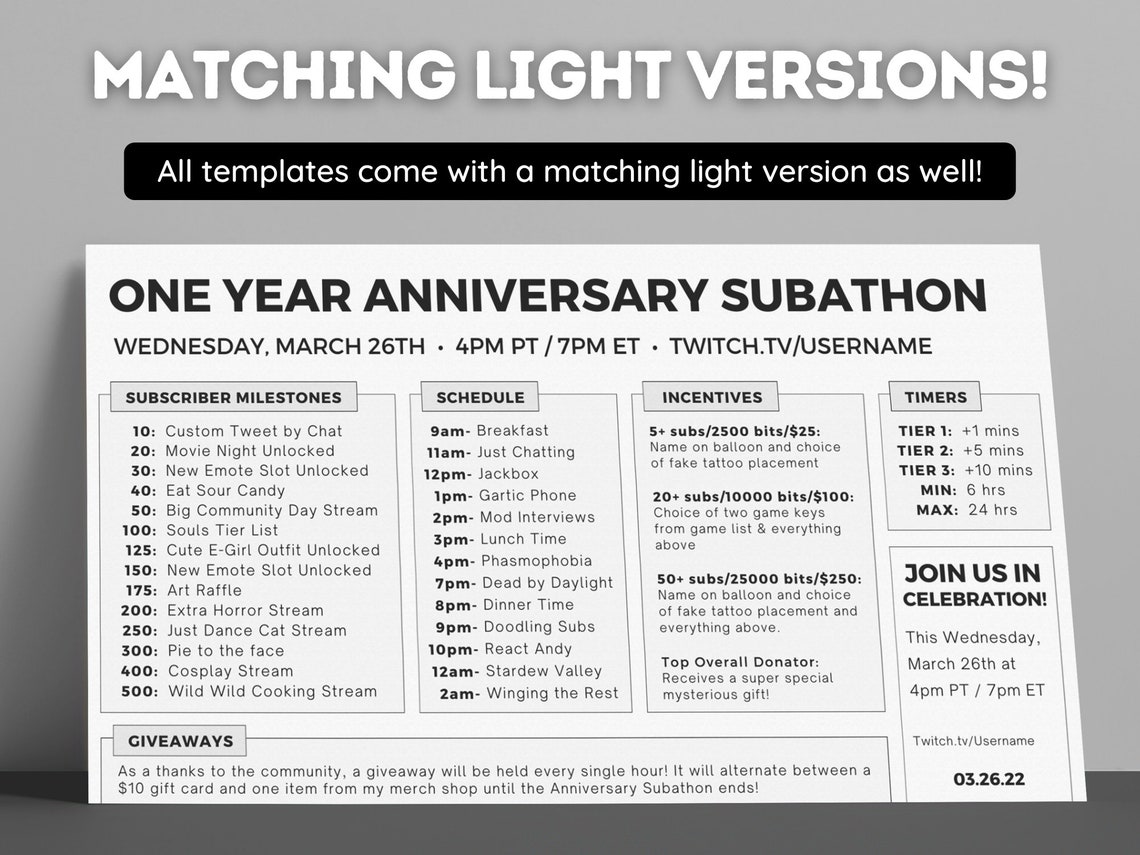 Twitch Subathon Social Media Package Twitch Event Minimal Social ...