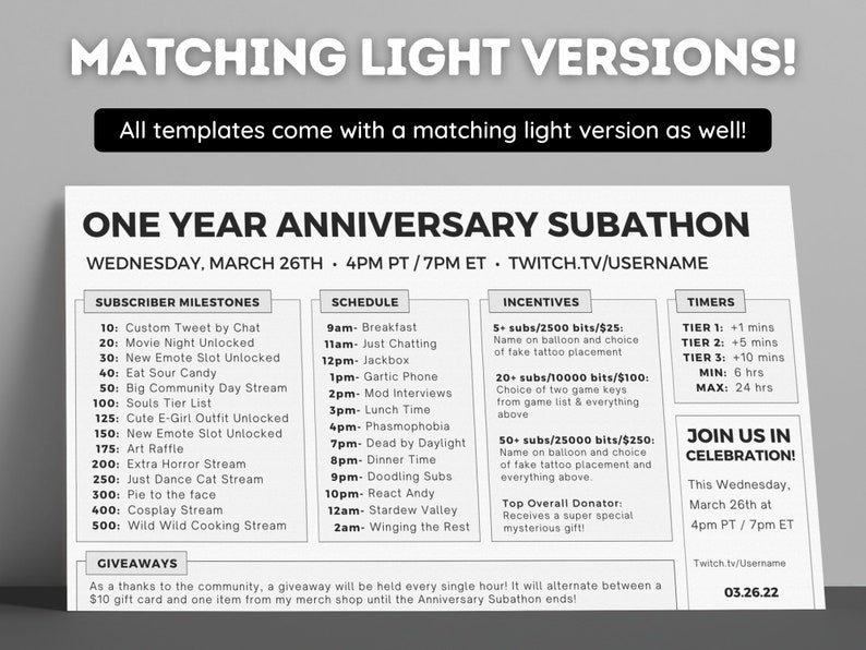 Twitch Subathon Social Media Package Twitch Event Minimal Social ...