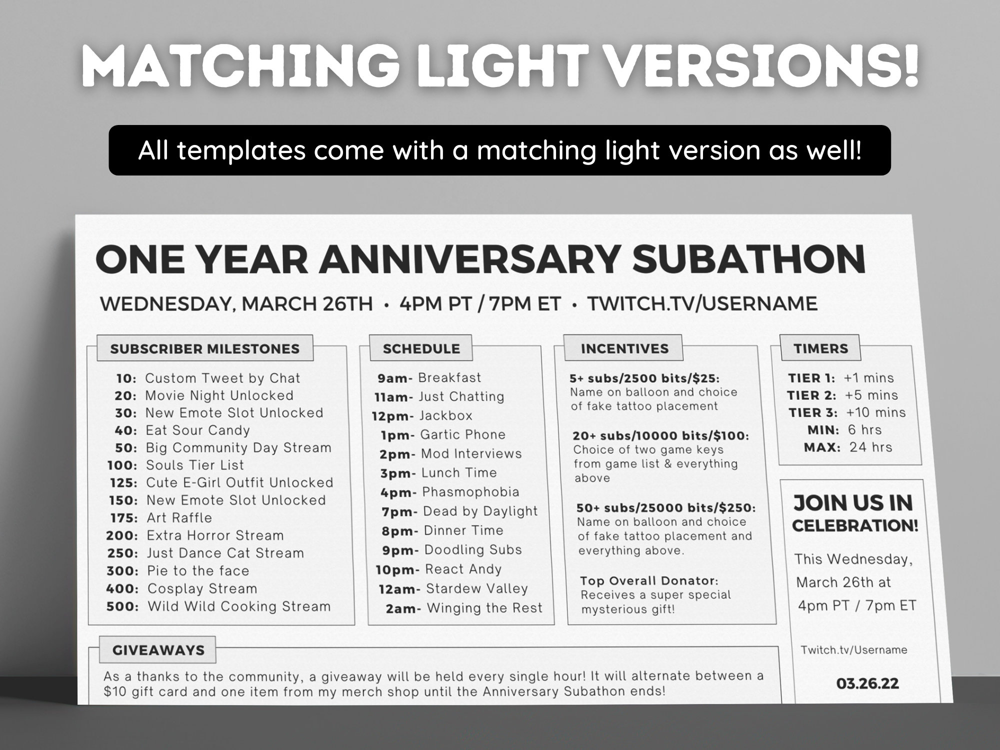 Twitch Subathon Social Media Package Twitch Event Minimal Social ...