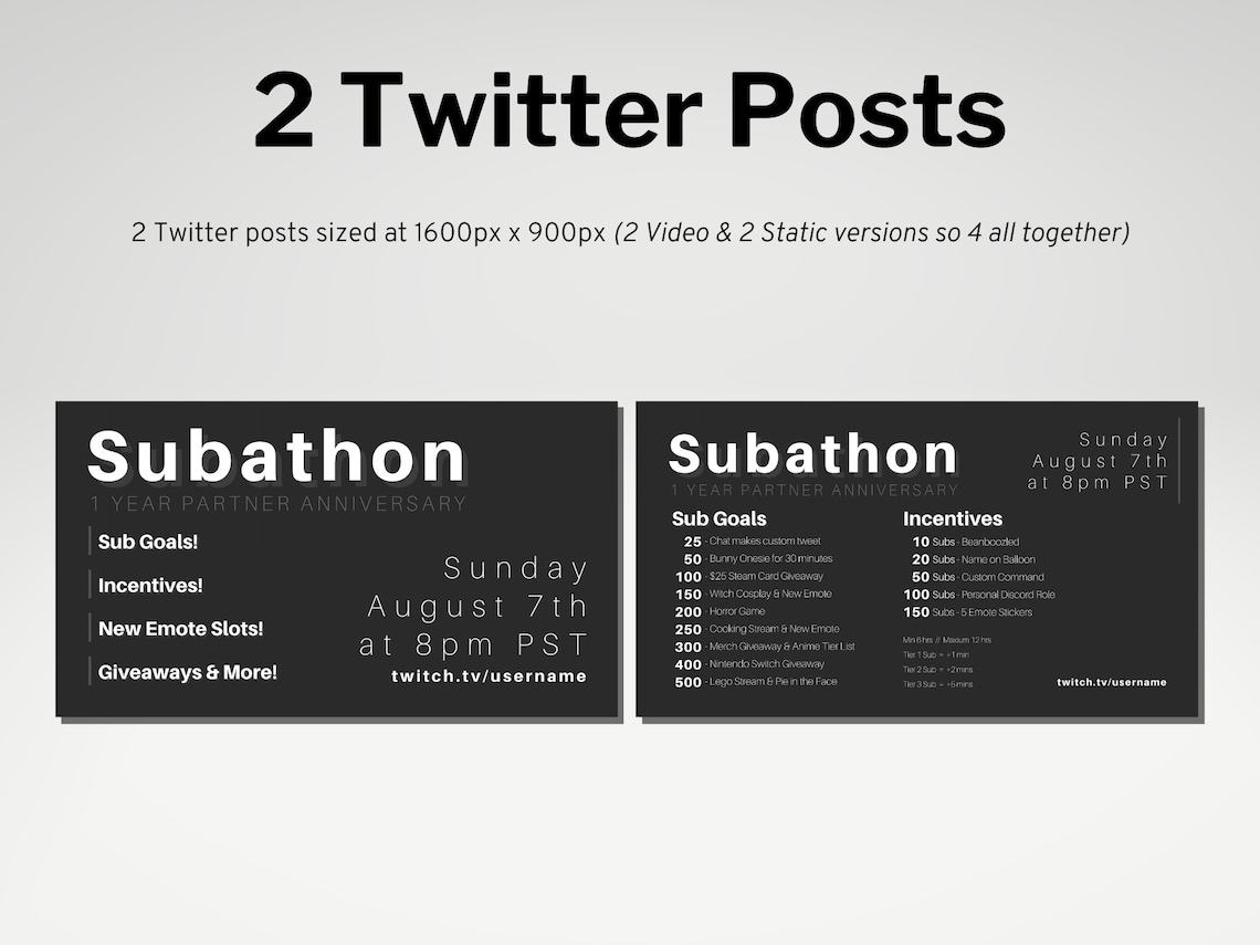 Twitch Subathon Social Media Package | Twitch Event Minimal Social ...