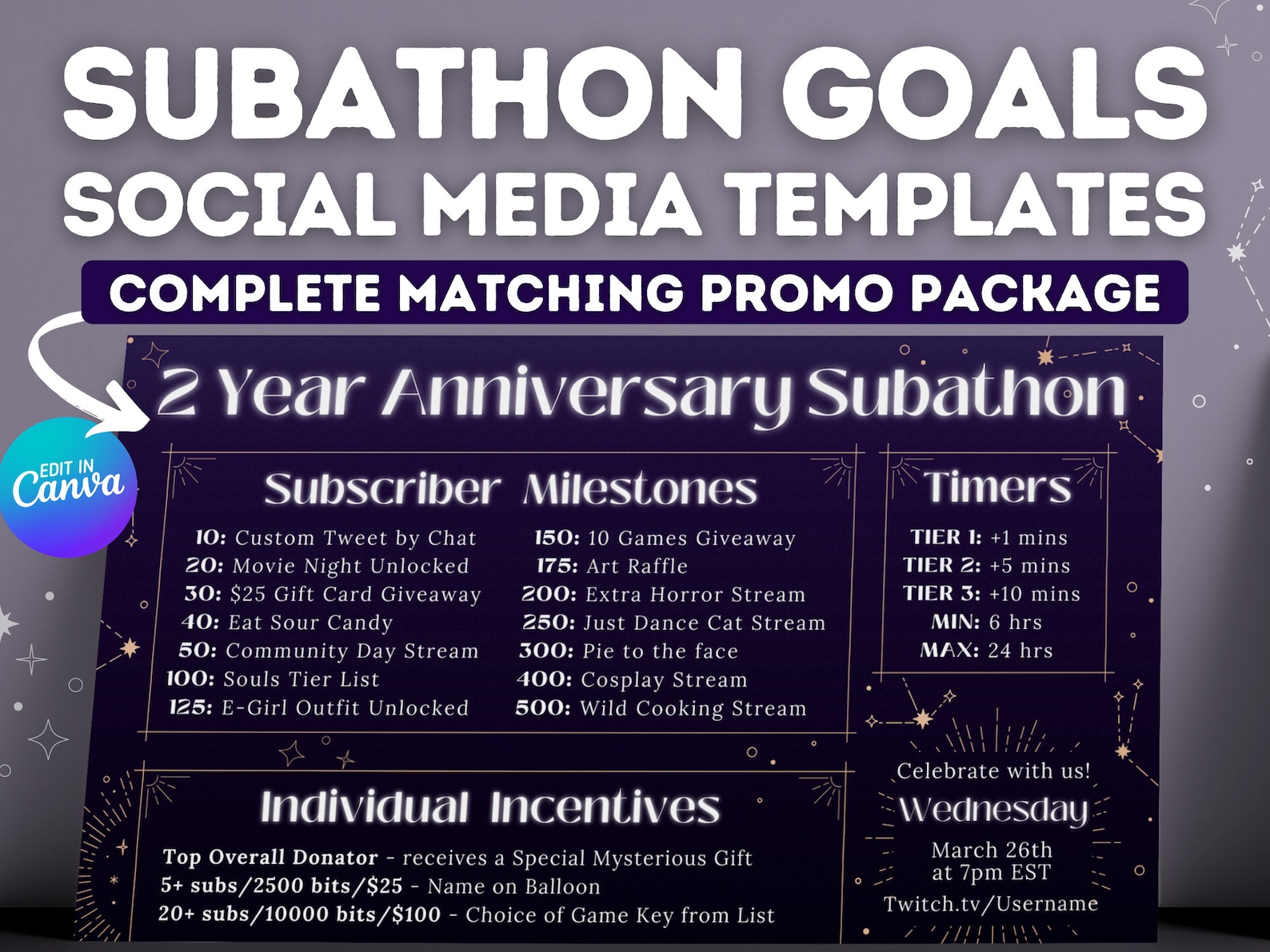 Dark Celestial Subathon Twitch Subathon Social Media Package Twitch ...