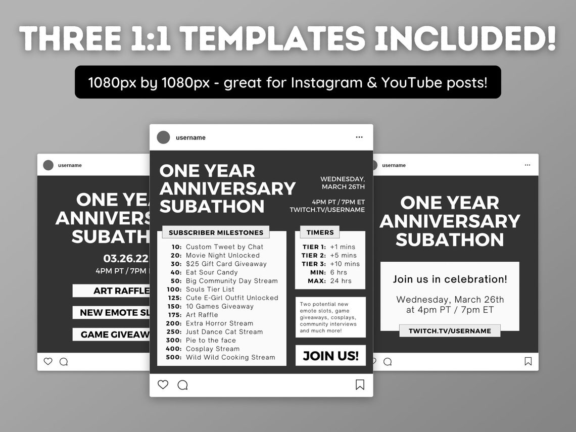 Twitch Subathon Social Media Package | Twitch Event Minimal Social ...
