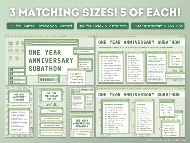 Green Retro Lofi Twitch Subathon Social Media Package | Twitch Stream ...