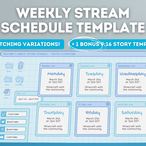 Stream Schedule Template for Twitch & Youtube Streaming / Cute - Etsy