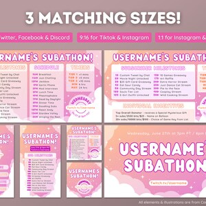 Twitch Subathon Social Media Package: Pink Clouds & Stars (canva ...