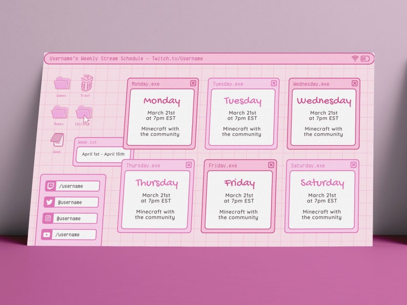 Pink Retro Lofi Twitch Youtube Weekly Stream Schedule Social - Etsy