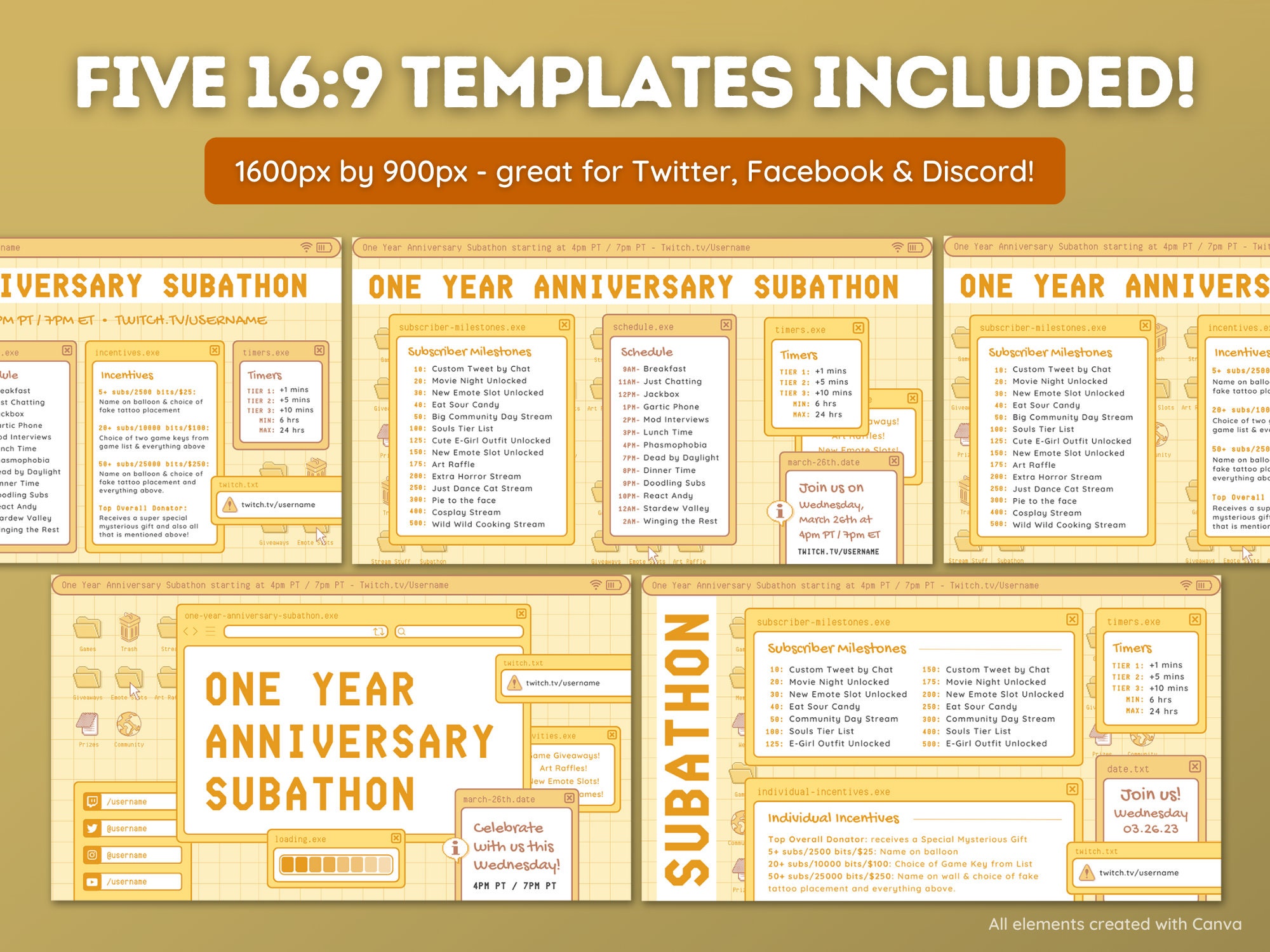 Yellow Retro Lofi Twitch Subathon Social Media Package Twitch Stream ...